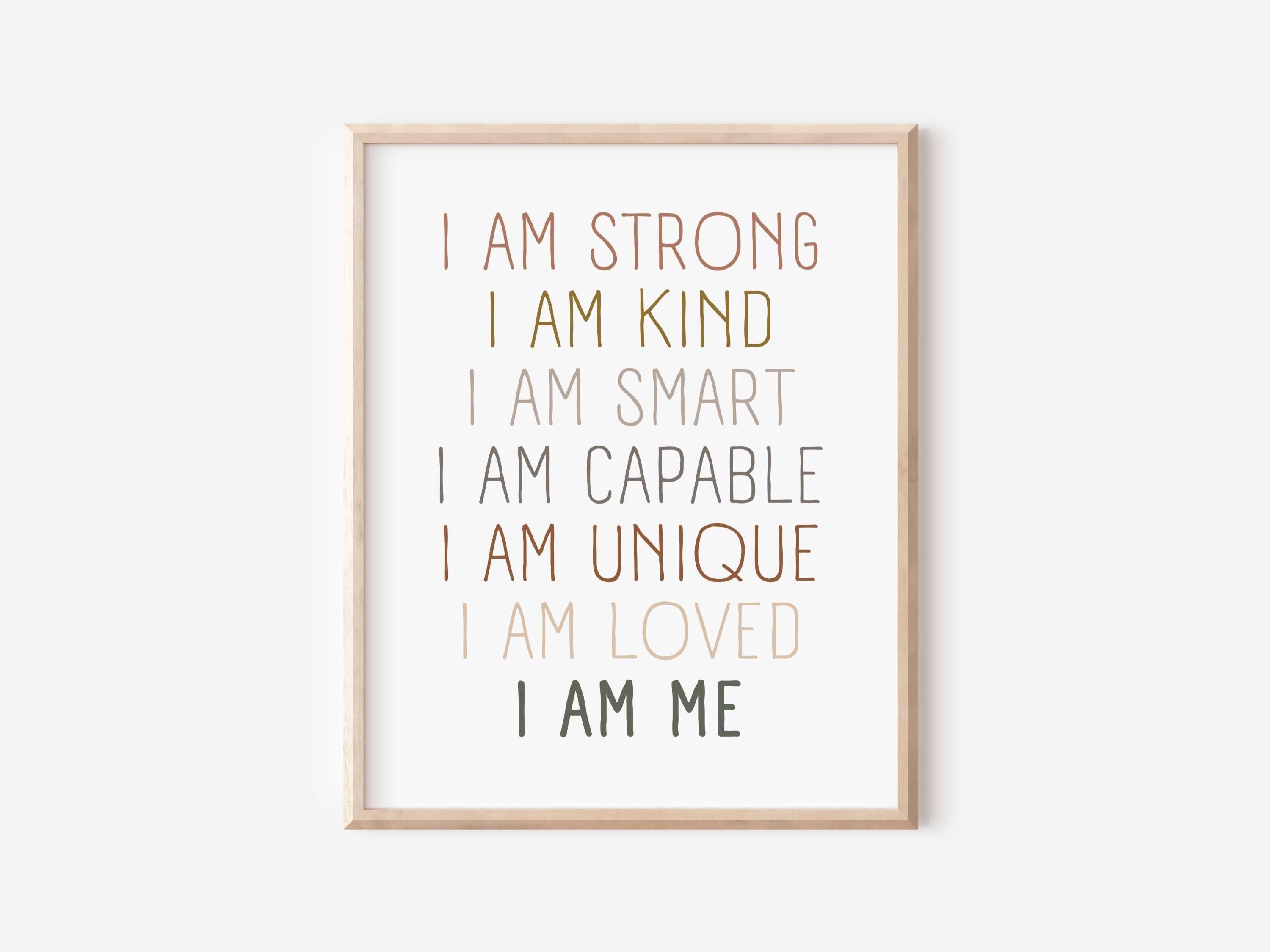 Affirmations for Kids Neutral Poster, I Am Strong Kind Smart Positive ...
