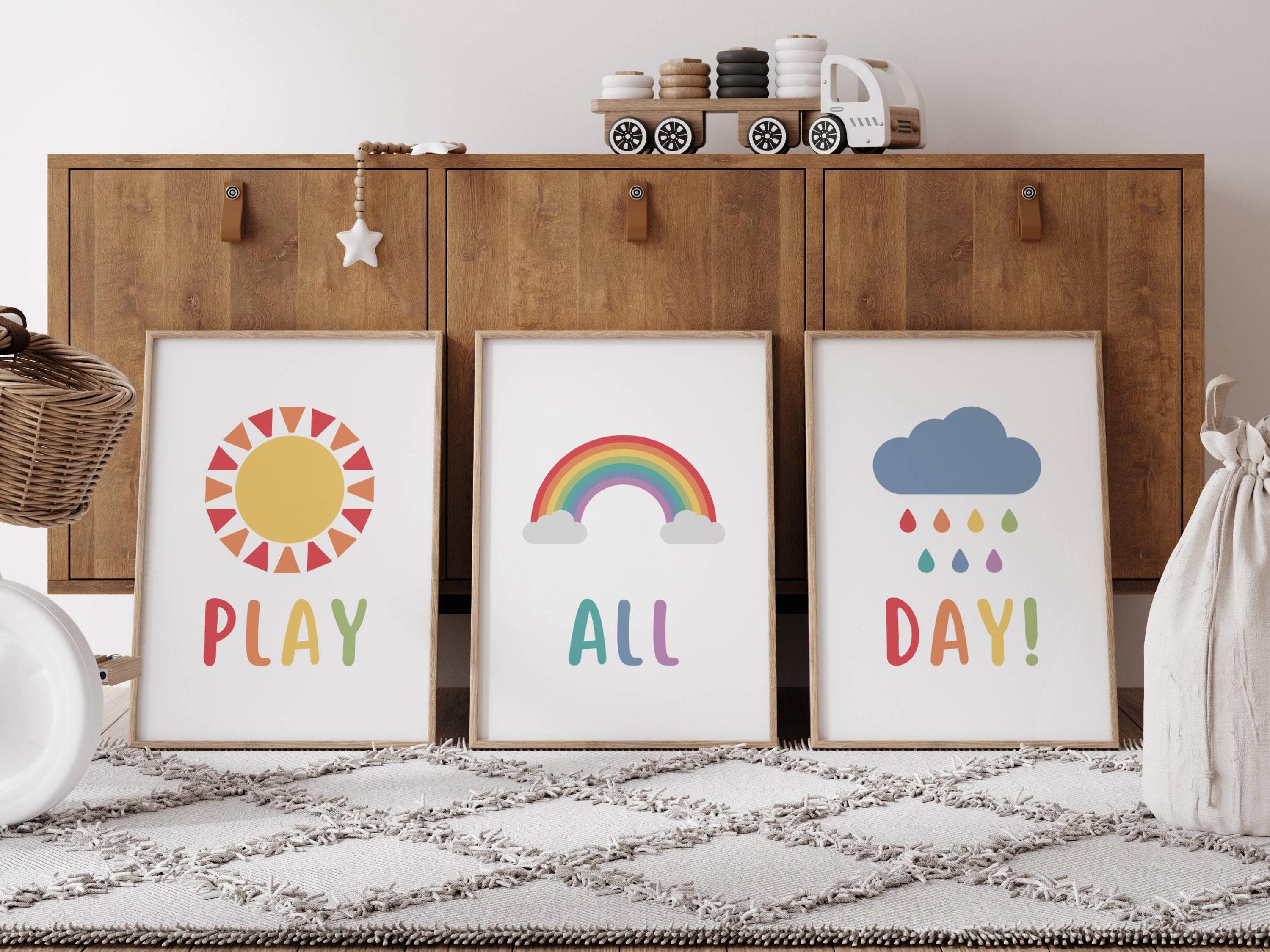 Play All Day Poster Set of 3, Let's Play Nursery Decor, Rainbow ...