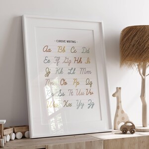 Cursive Writing Alphabet Chart Muted Rainbow Poster, Abcs Educational ...