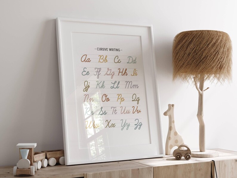Cursive Writing Alphabet Chart Muted Rainbow Poster, Abcs Educational ...