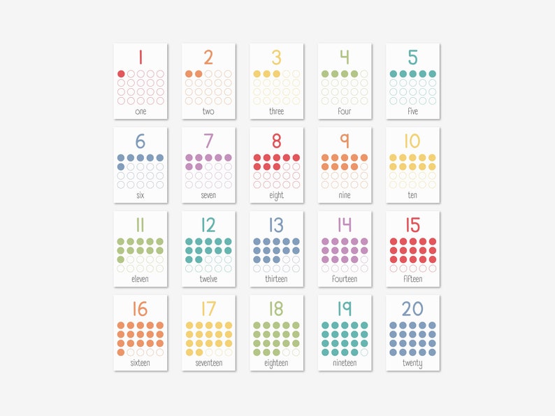 Printable Numbers 1-20 Flashcards, Kids Counting Practice Cards ...