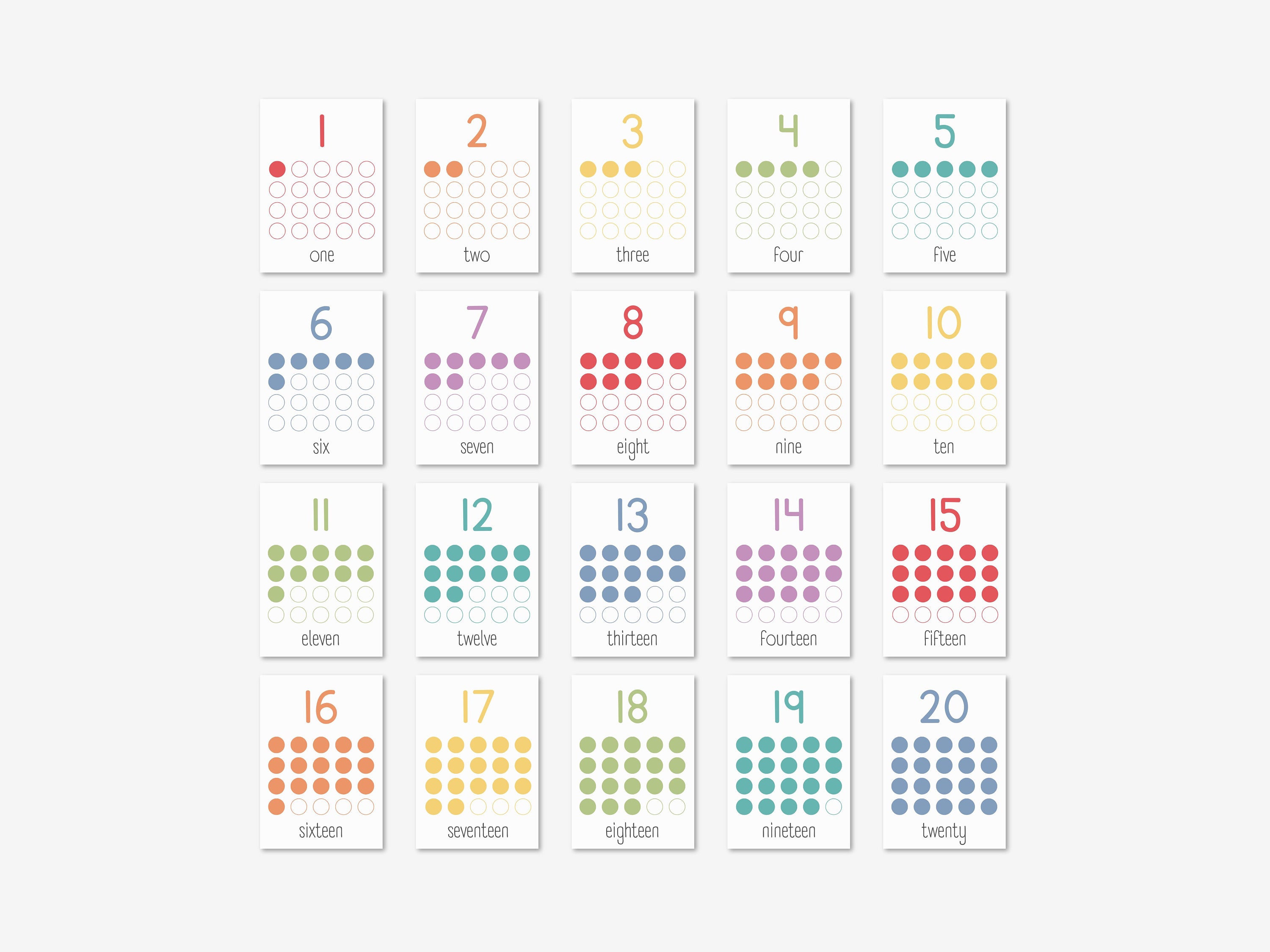Printable Numbers 1-20 Flashcards, Kids Counting Practice Cards ...