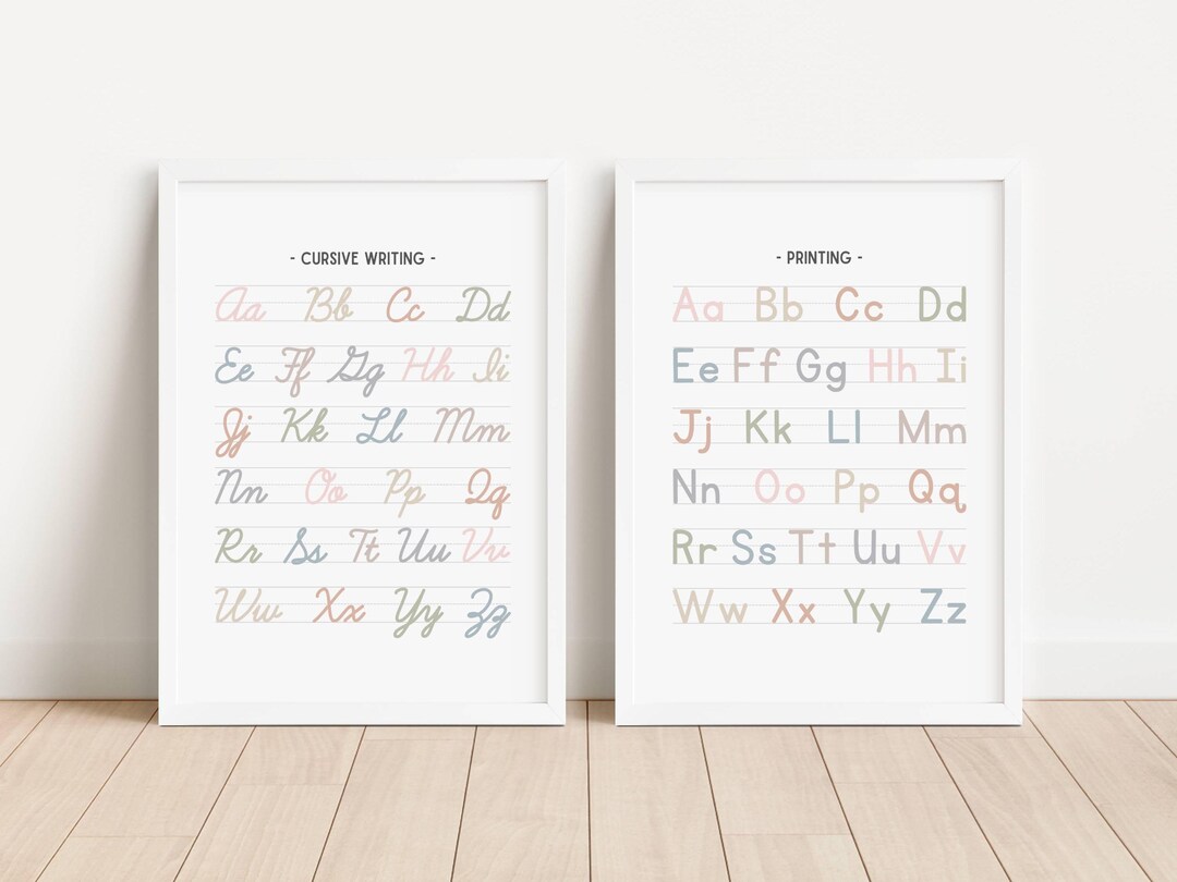 Set of 2 Pastel Printing and Cursive Writing Posters, Alphabet ...