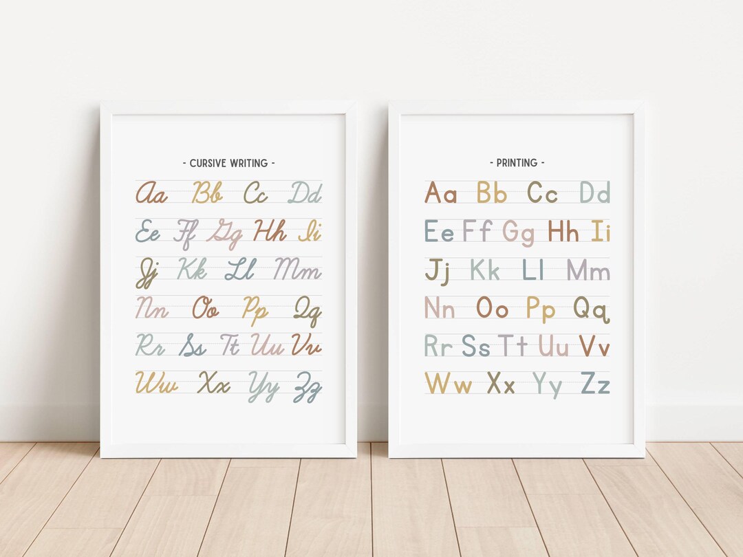 Set of 2 Muted Rainbow Printing and Cursive Writing Posters ...