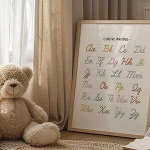 Cursive Writing Alphabet Chart Muted Rainbow Poster, Abcs Educational ...