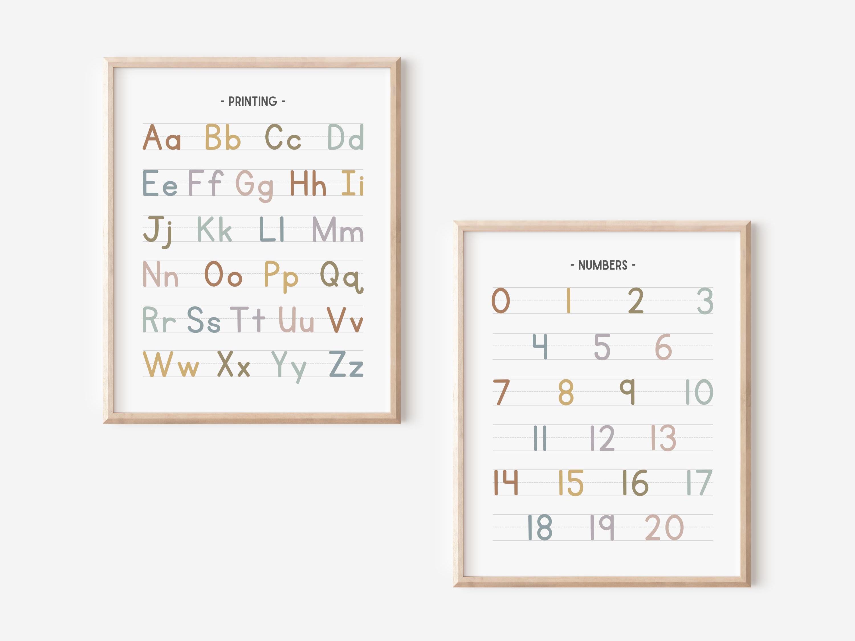 Set of 2 Handwriting Charts Alphabet Numbers Muted Rainbow Posters ...