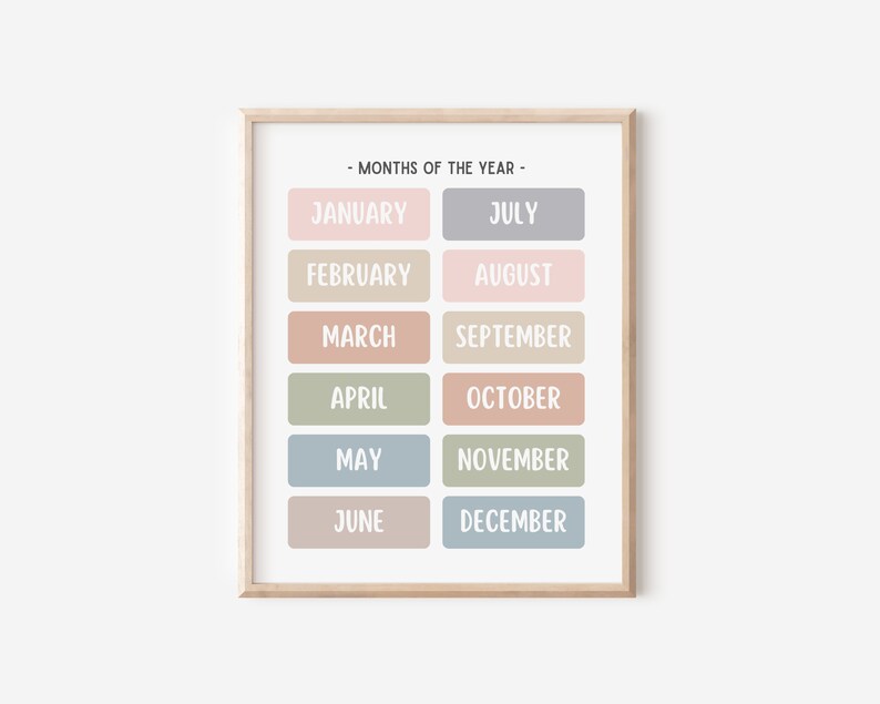 Months of the Year Pastel Print, Educational Poster, Homeschool ...