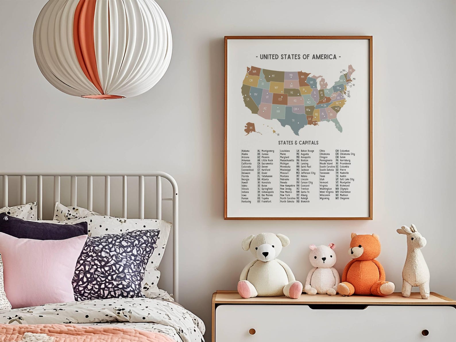 USA Map Educational Poster, Muted Rainbow United States Map, States and ...