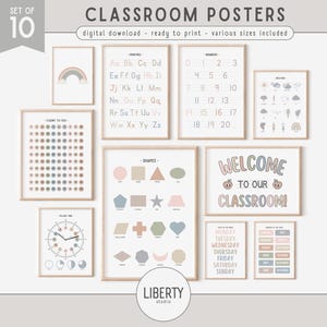 Set of 10 Educational Posters Bundle, Pastel Preschool Classroom Prints ...