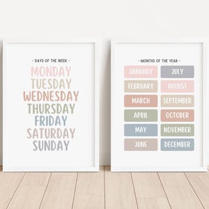 Set of 2 Pastel Days of the Week and Months Posters, Homeschool ...