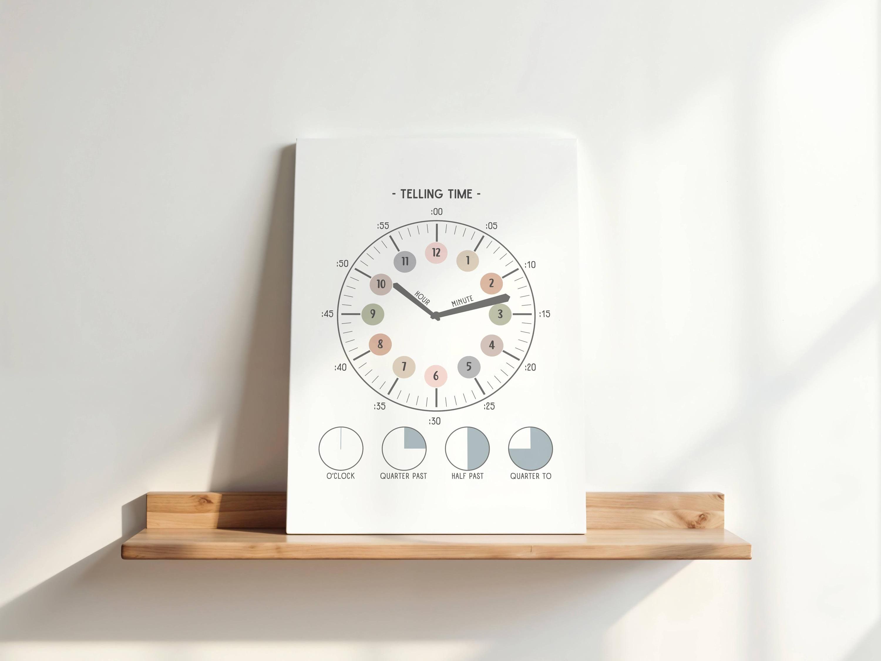Pastel Telling Time Clock Poster, Learn to Tell Time Educational Poster ...