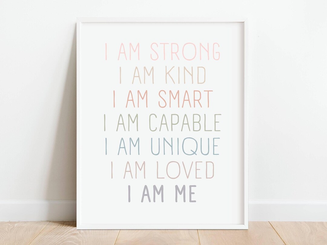 Affirmations for Kids Pastel Poster, I Am Strong Kind Smart Positive ...