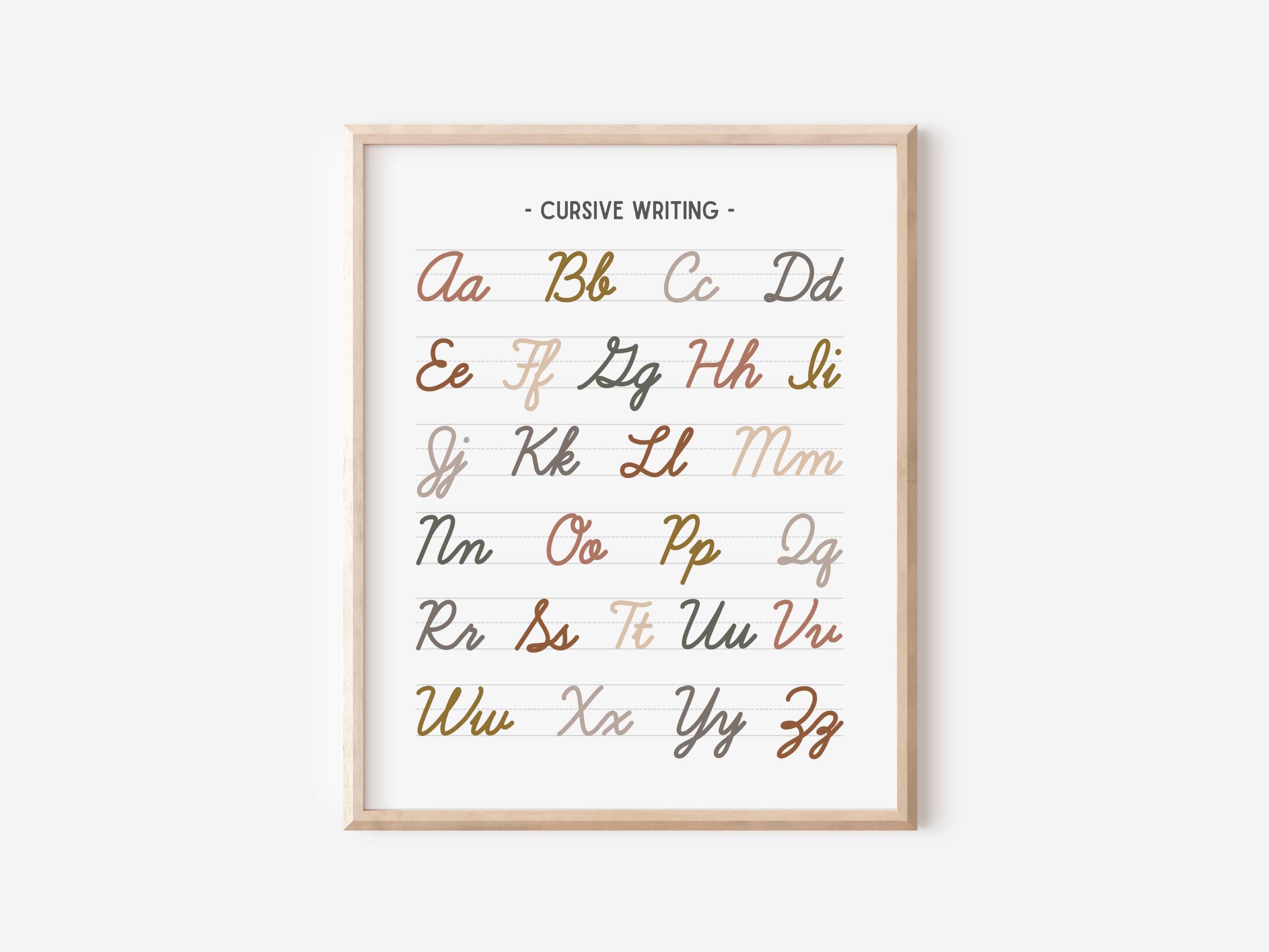 Cursive Writing Alphabet Neutral Poster, Letters Print, Educational ...