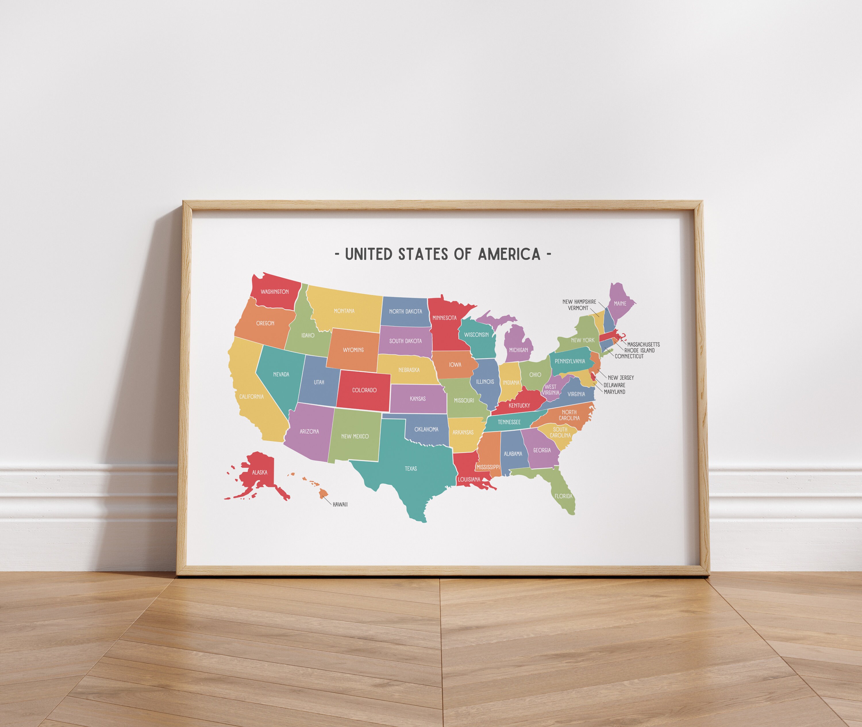 USA Map Rainbow Print, Educational Wall Art, Geography Homeschool ...