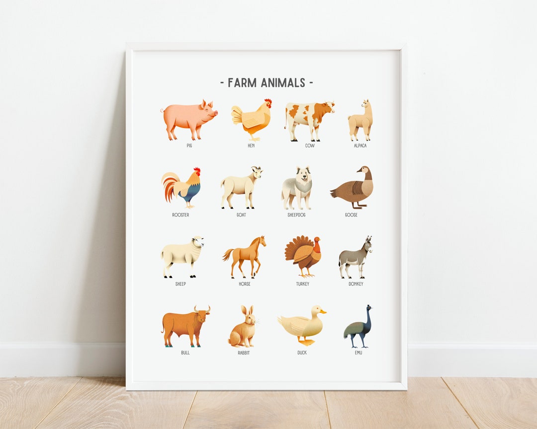 Farm Animals Poster, Educational Wall Art, Barnyard Nature Homeschool ...