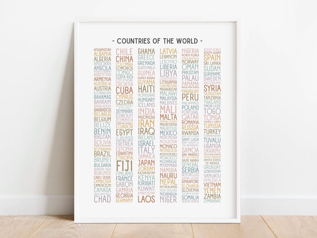 Countries of the World Travel Poster, Muted Rainbow Geography Poster ...