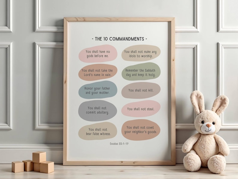 The Ten Commandments Poster, Pastel Christian Poster for Kids, Bible ...
