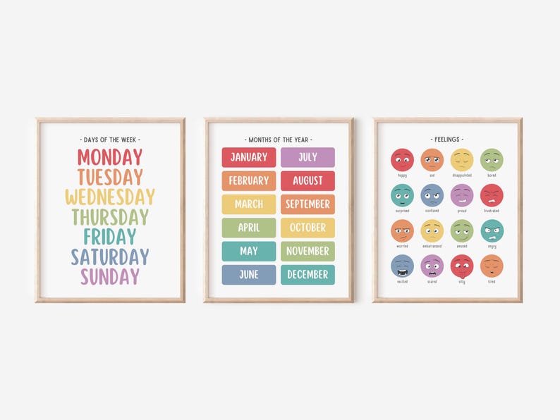 Rainbow Educational Poster Bundle, Set of 12 Preschool Classroom ...