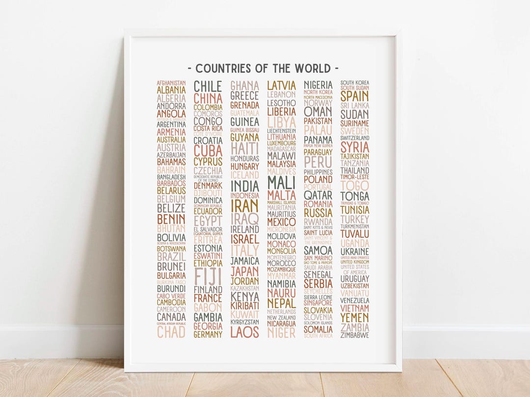 Countries of the World Travel Poster, Neutral Geography Poster, Boho ...