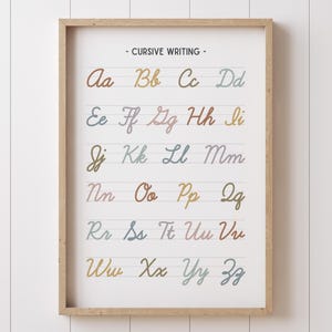 Cursive Writing Alphabet Chart Muted Rainbow Poster, Abcs Educational ...