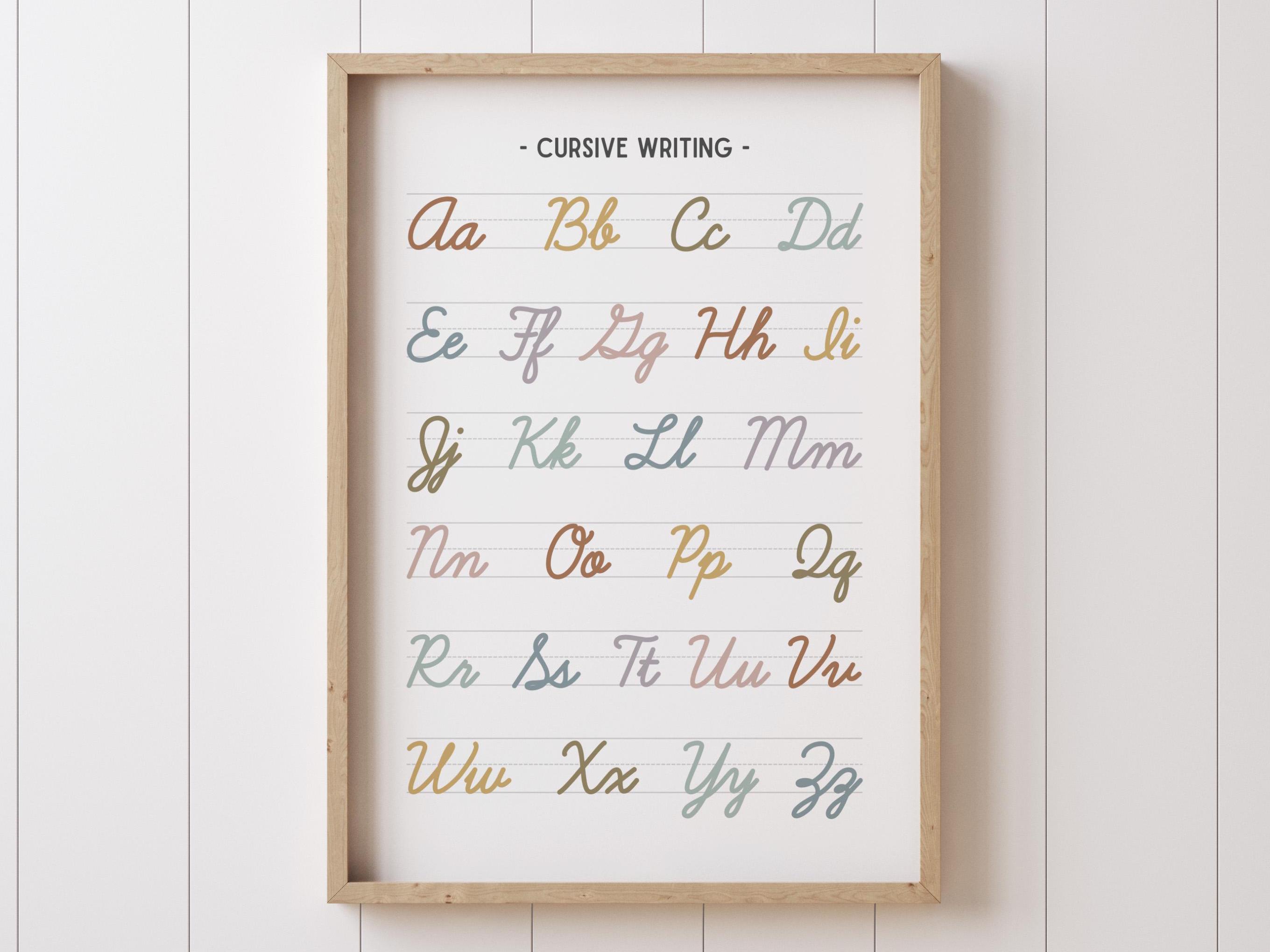 Cursive Writing Alphabet Chart Muted Rainbow Poster, Abcs Educational ...