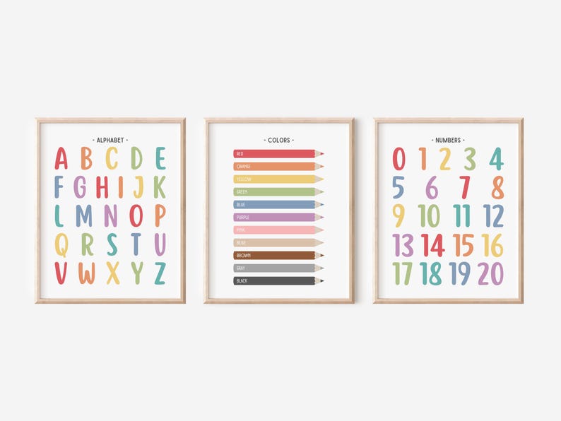 Set of 15 Rainbow Educational Poster Bundle, Toddler Preschool ...