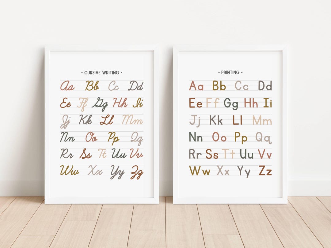 Set of 2 Neutral Printing and Cursive Writing Posters, Alphabet ...