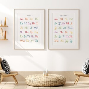 Set of 2 Handwriting Alphabet Rainbow Poster, Printing Cursive ...