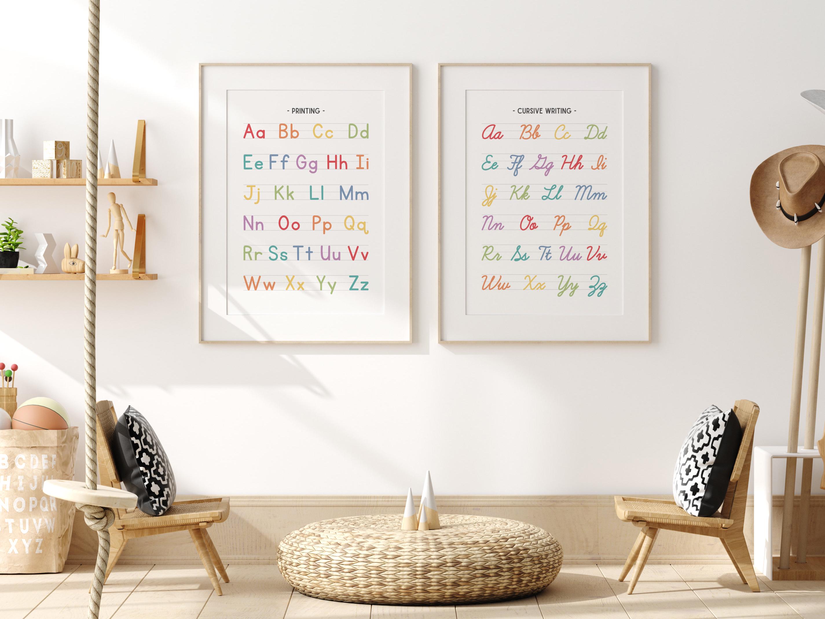 Set of 2 Handwriting Alphabet Rainbow Poster, Printing Cursive ...