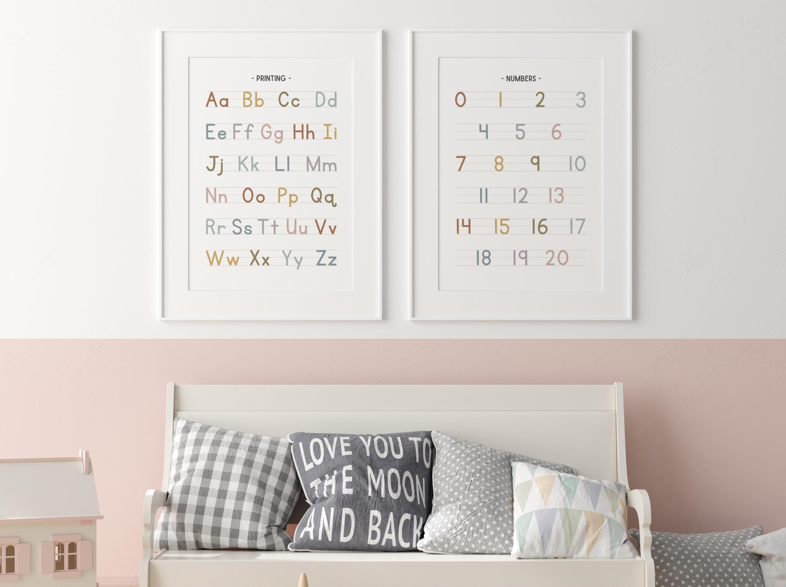 Set of 2 Handwriting Charts Alphabet Numbers Muted Rainbow Posters ...