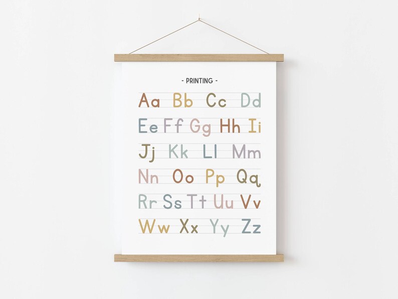 Handwriting Alphabet Muted Rainbow Poster, ABC Letters Print ...