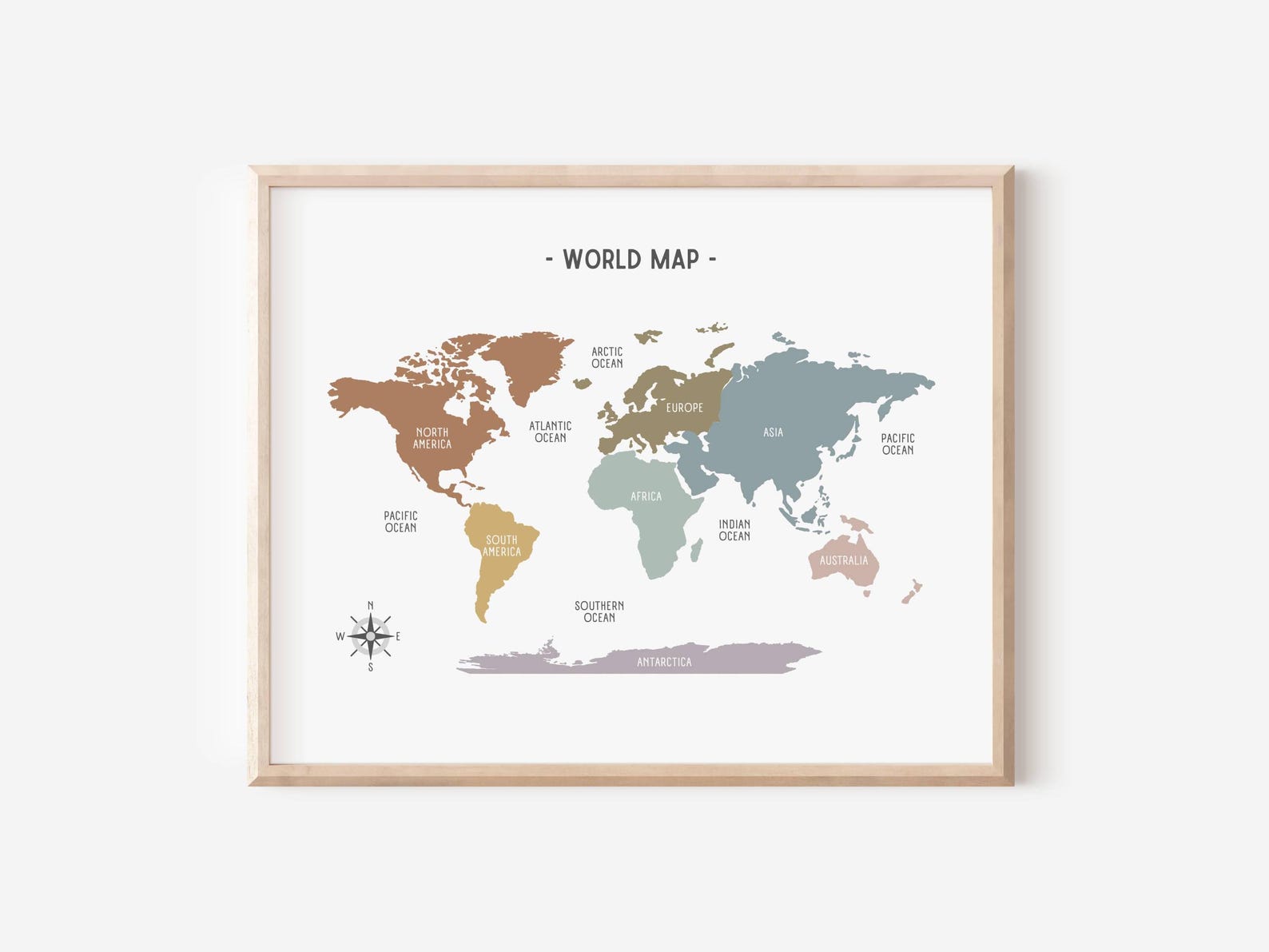 World Map Muted Rainbow Print, Educational Wall Art, Continents ...