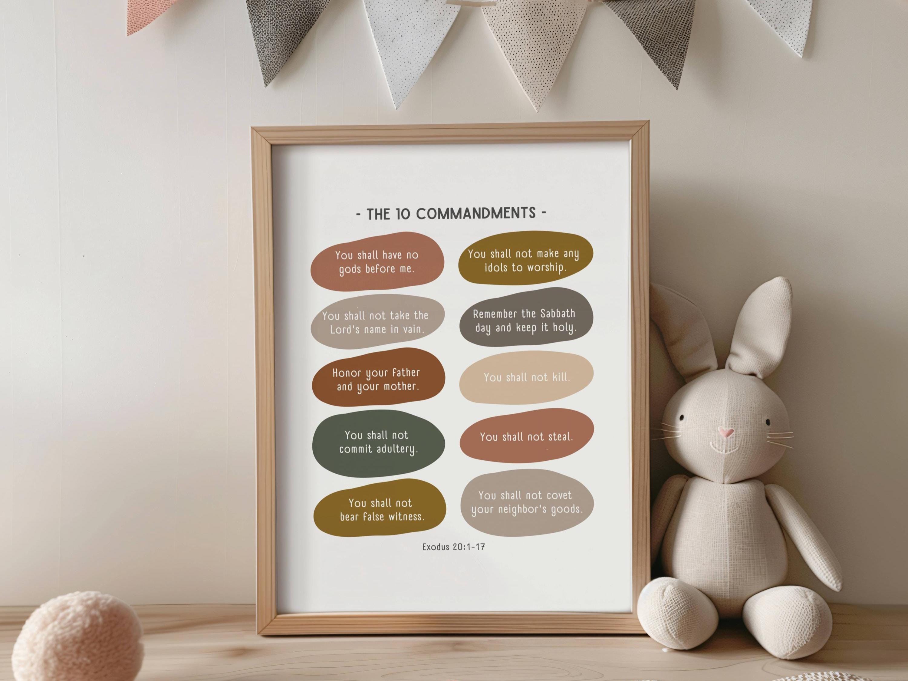Ten Commandments Poster, Neutral Boho Christian Poster for Kids, Bible ...