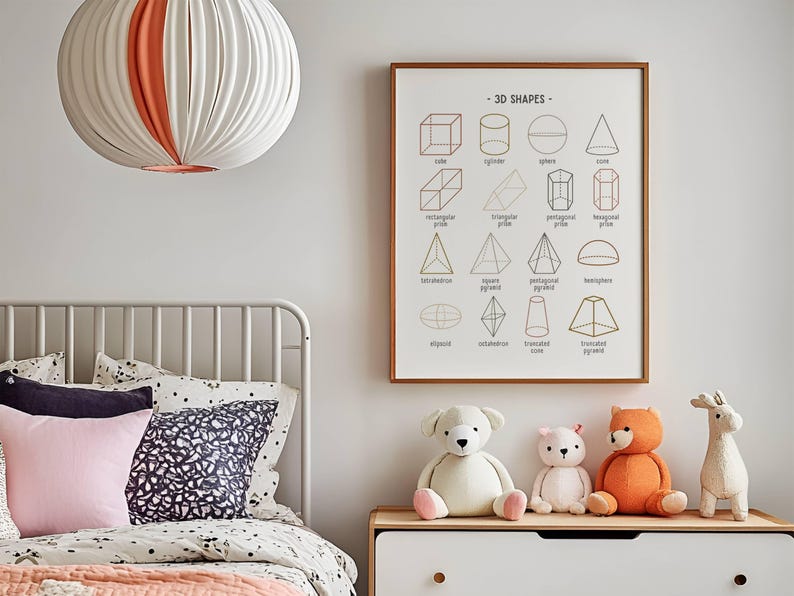 Neutral Geometric 3D Shapes Poster, Educational Poster, Math Homeschool ...