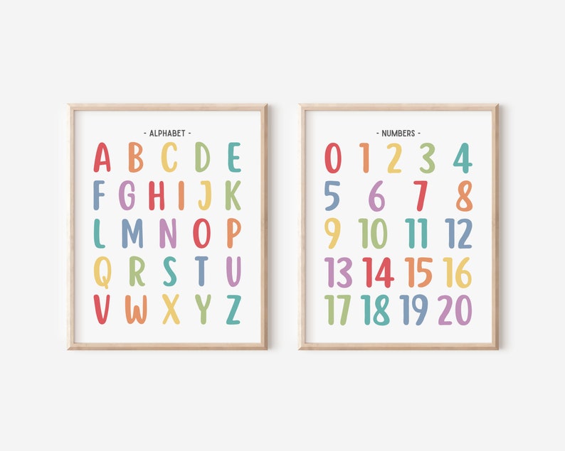 Set of 8 Educational Poster Bundle, Rainbow Preschool Classroom Prints ...