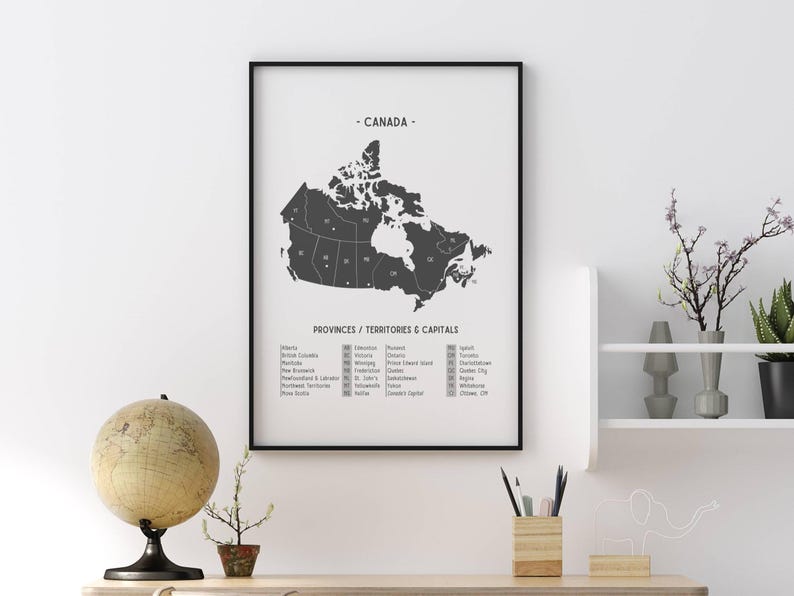 Map of Canada Poster, Provinces and Capitals Map, Canadian Geography ...