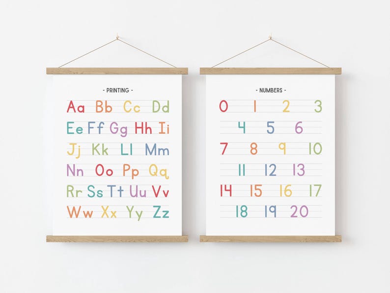 Set of 2 Rainbow Handwriting Chart Posters, Alphabet Numbers ...