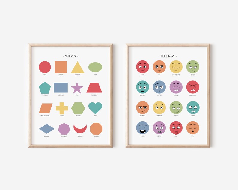 Set of 12 Rainbow Educational Posters, Toddler Preschool Classroom ...