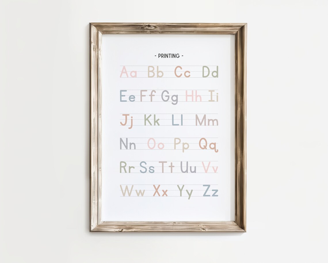 Printing Alphabet Pastel Poster, Letters Print, Kids Educational Wall ...