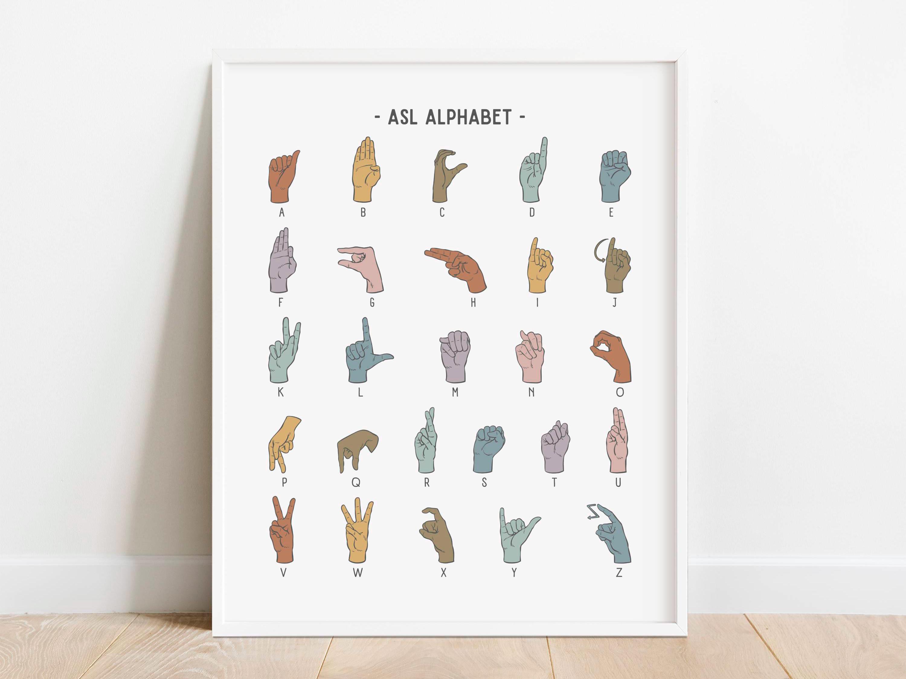 Sign Language Alphabet Muted Rainbow Print, Learn to Sign ASL Letters ...