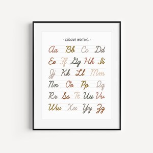 Cursive Writing Alphabet Neutral Poster, Letters Print, Educational ...