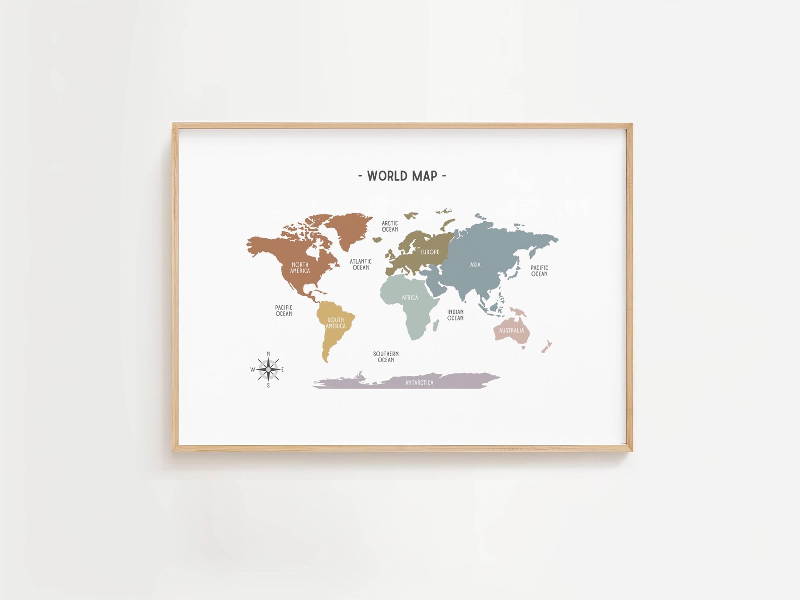 World Map Muted Rainbow Print, Educational Wall Art, Continents ...