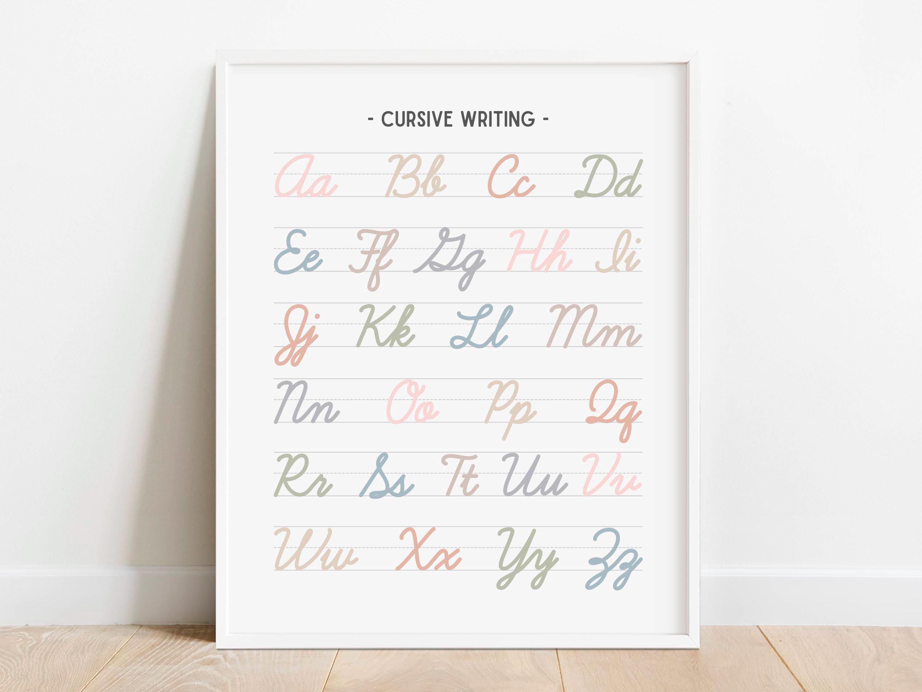 Cursive Writing Alphabet Pastel Poster, Letters Print, Educational Wall ...