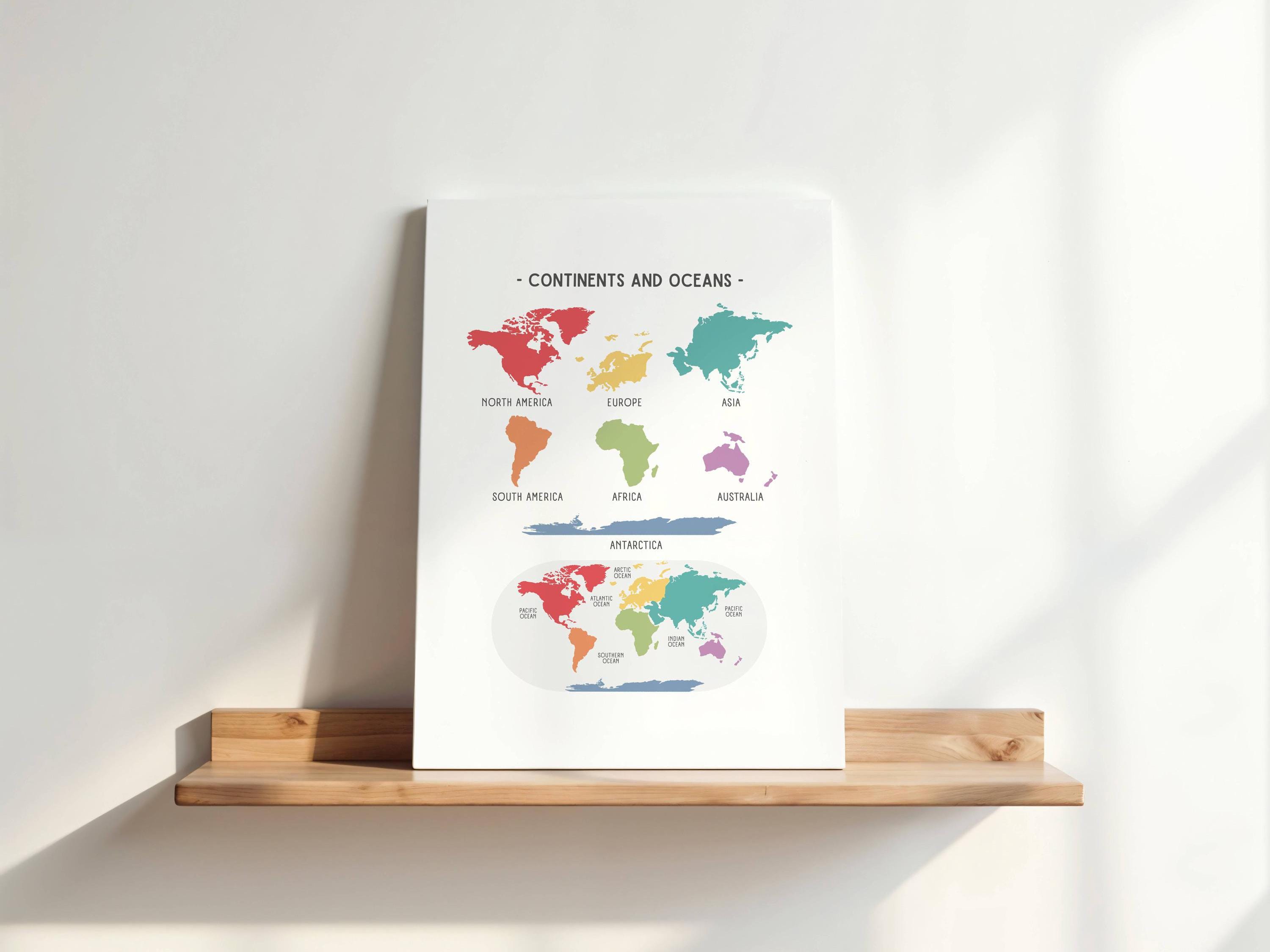 Rainbow Continents Geography Poster, World Map Educational Poster ...