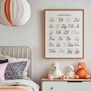 Cursive Writing Alphabet Neutral Poster, Letters Print, Educational ...