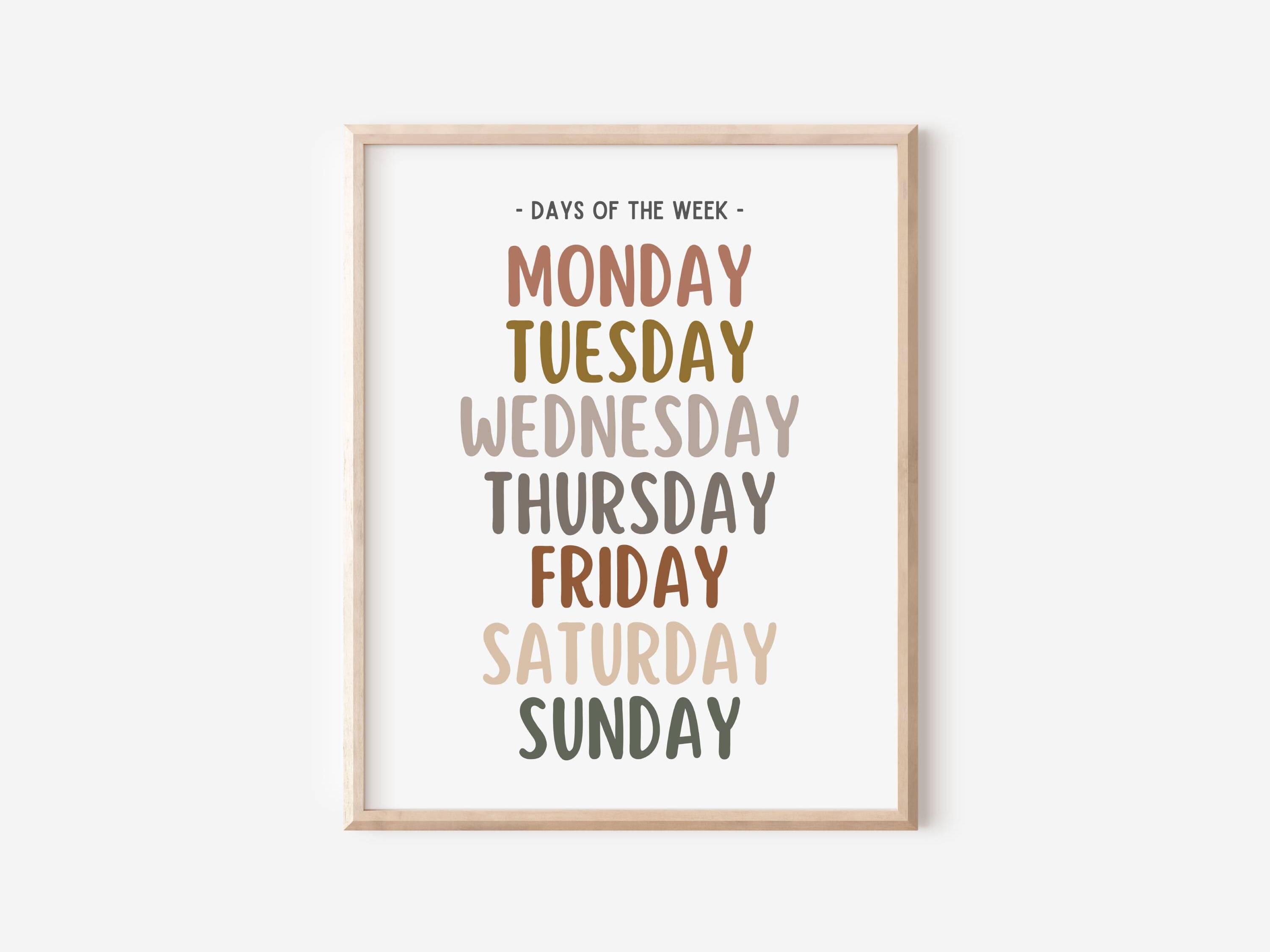 Neutral Days of the Week Print, Educational Poster, Homeschool ...