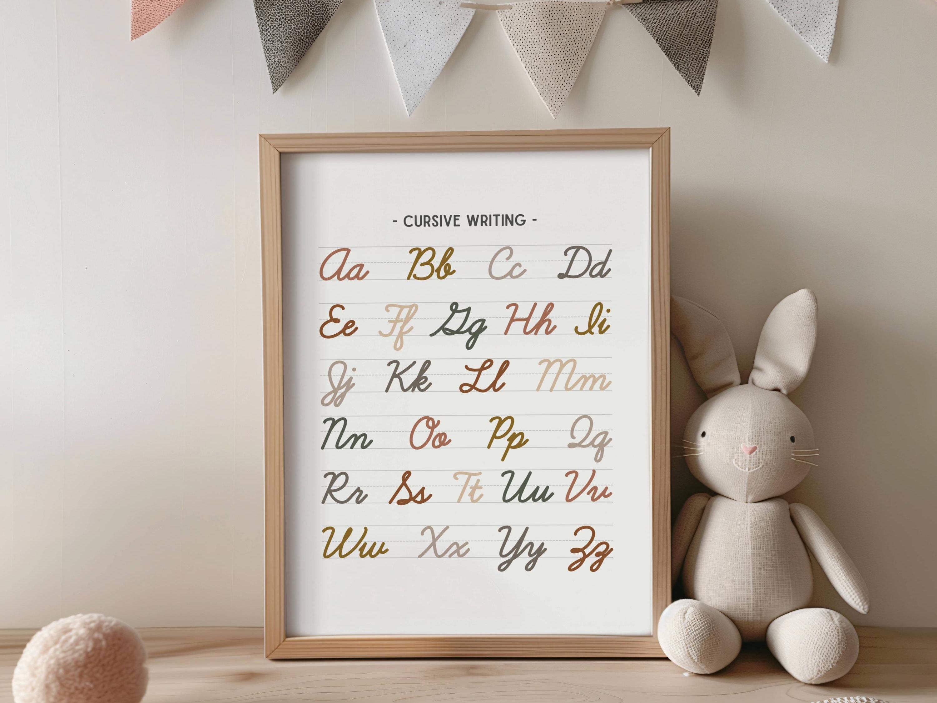 Cursive Writing Alphabet Neutral Poster, Letters Print, Educational ...