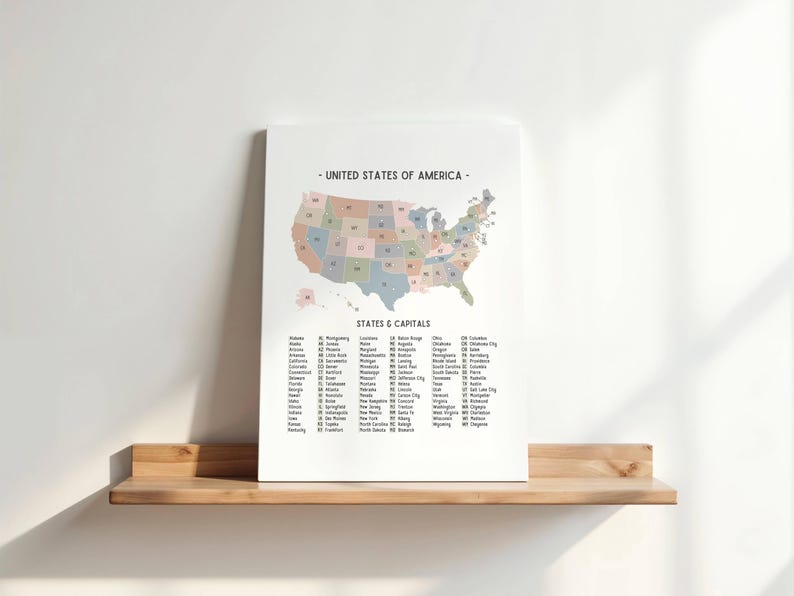 USA Map Educational Poster, Pastel United States Map, Homeschool States ...