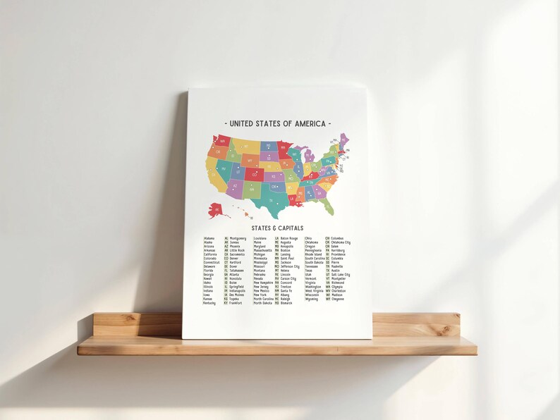 USA Map Educational Poster, Rainbow United States Map, Homeschool ...
