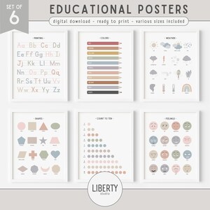 Boho Educational Poster Set of 6, Pastel Preschool Classroom Poster ...